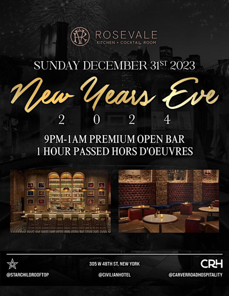 Tickets for New Years Eve 2024 @ Rosevale Cocktail Room w/ 4 Hour ...